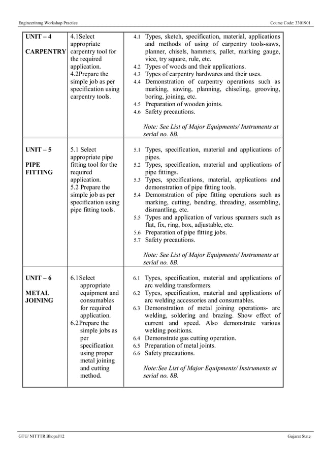 3301901 engineering workshop practice | PDF