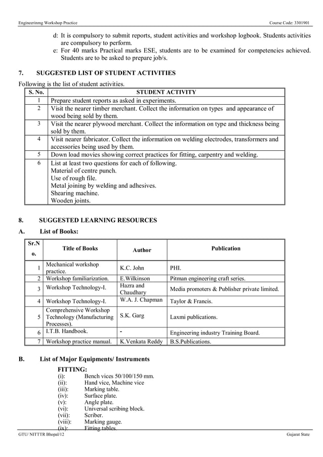 3301901 engineering workshop practice | PDF