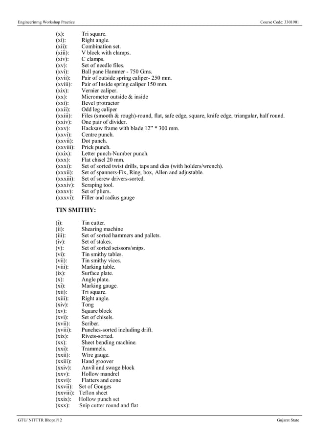 3301901 engineering workshop practice | PDF