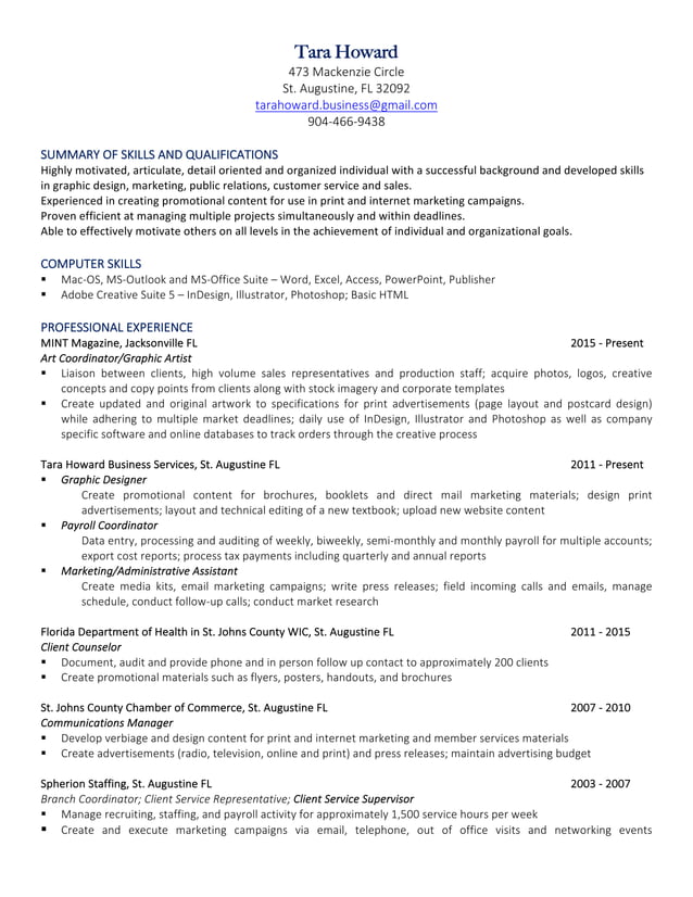 Tara Howard Professional Resume | PDF