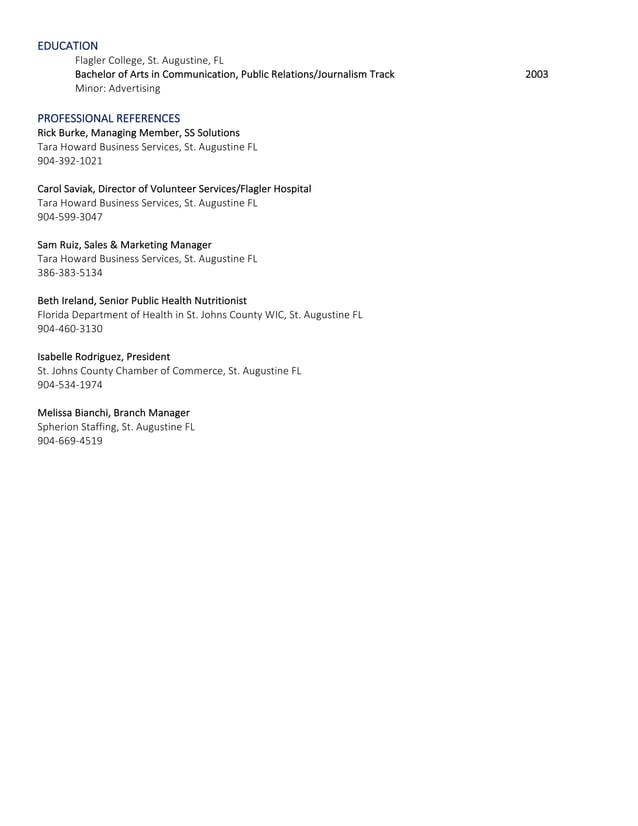 Tara Howard Professional Resume | PDF