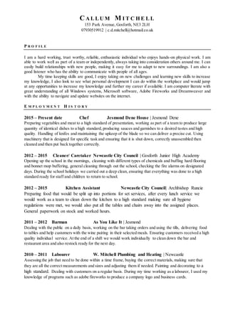 callum mitchell - CV | DOCX | Secondary Education | Education