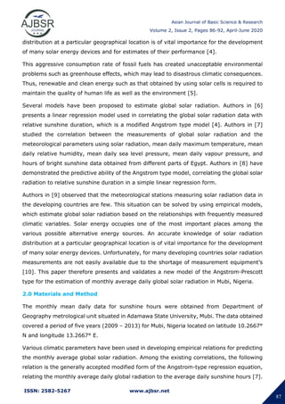Angstrom-Prescott Model for Predicting Global Solar Radiation in Mubi ...