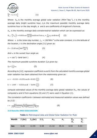 Angstrom-Prescott Model for Predicting Global Solar Radiation in Mubi ...