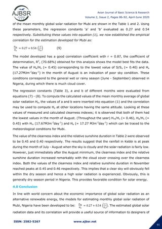 Angstrom-Prescott Model for Predicting Global Solar Radiation in Mubi, Nigeria | PDF