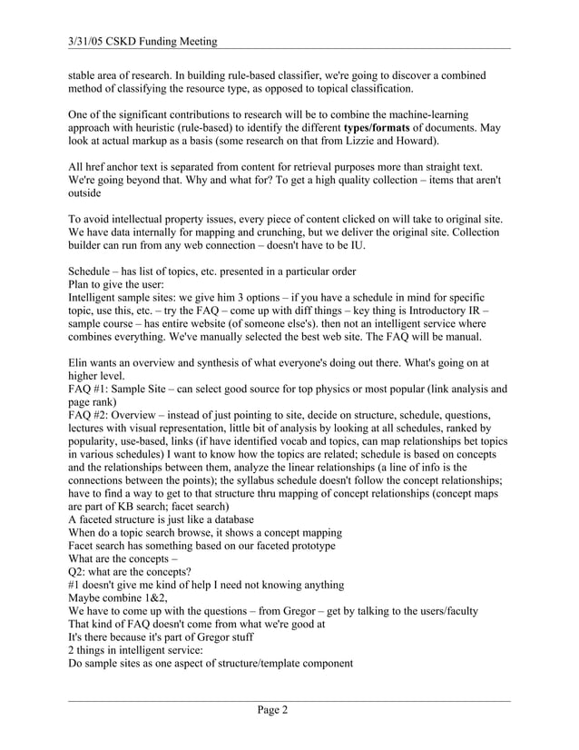 3/31/05 Funding Committee Notes | DOC | Search | Internet