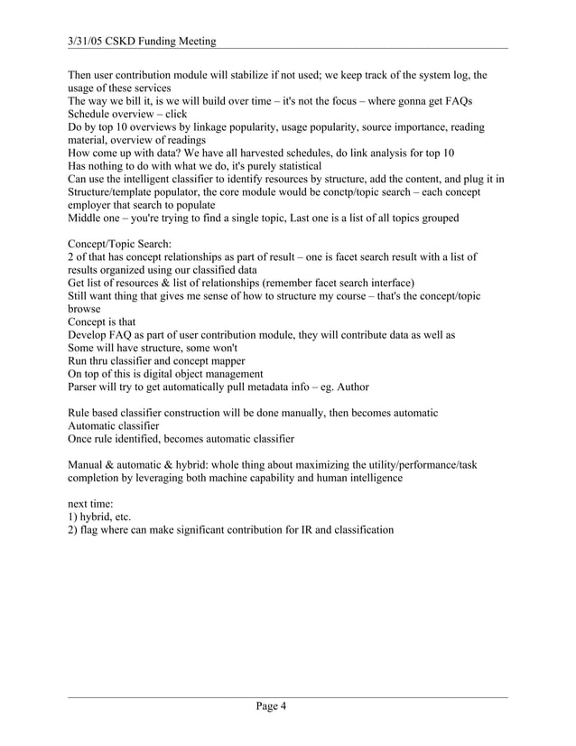 3/31/05 Funding Committee Notes | DOC | Search | Internet