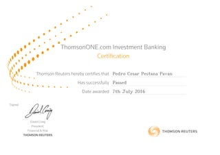 Certificate Thomson One Investment Banking | PPT