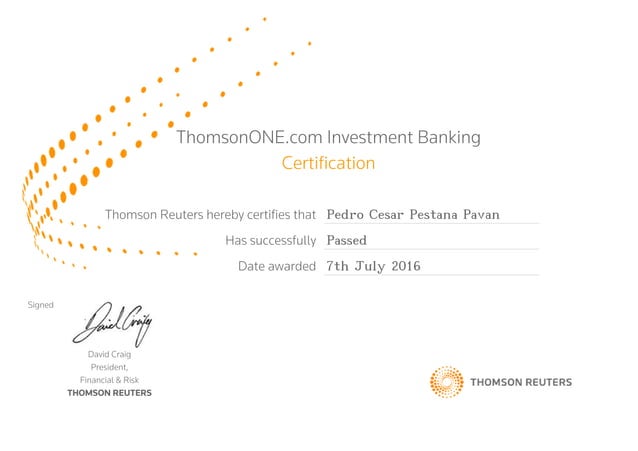Certificate Thomson One Investment Banking | PPT