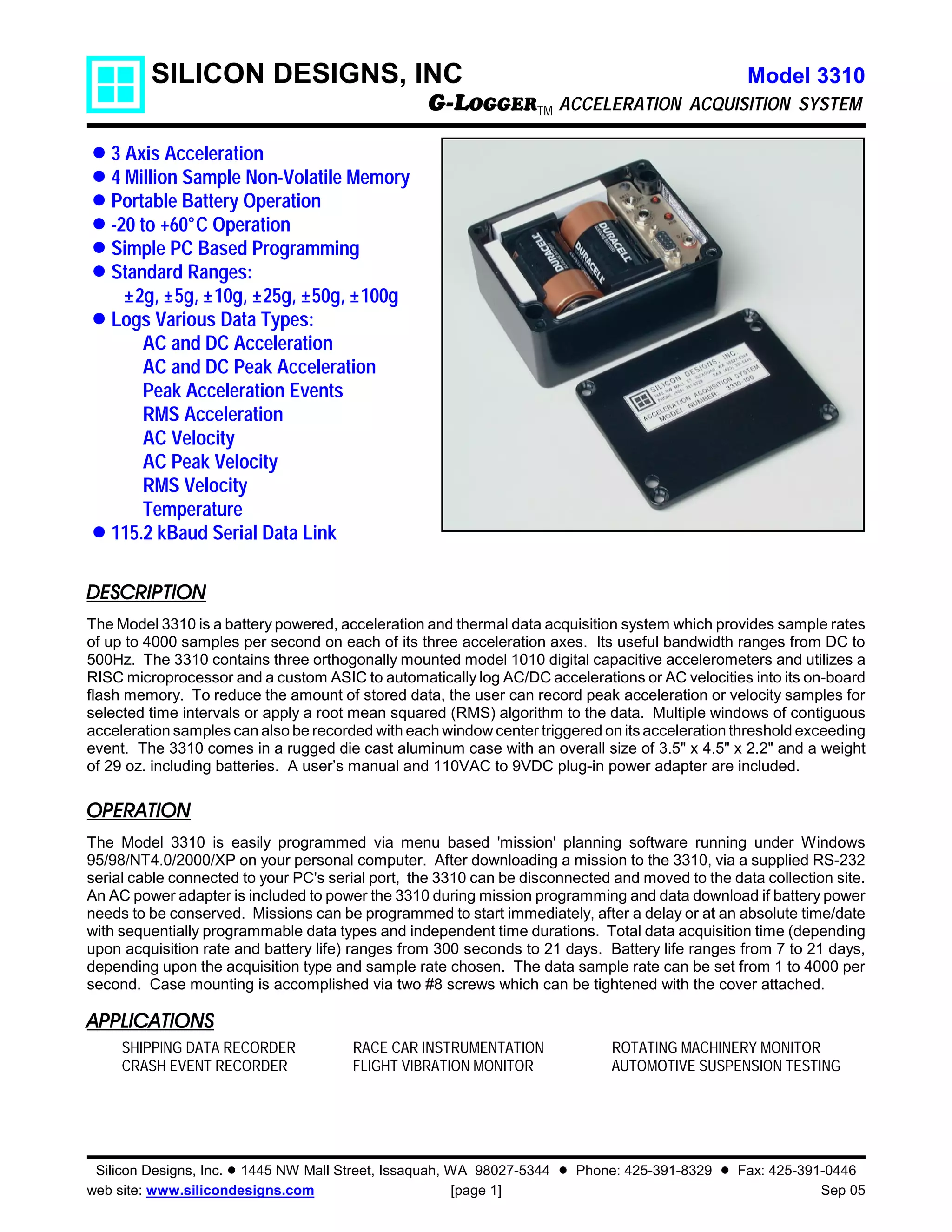 3310 g logger acceleration acquisition system | PDF