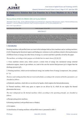 A Constructive Solution that Can Function As a Force Machine or As a Work Machine | PDF