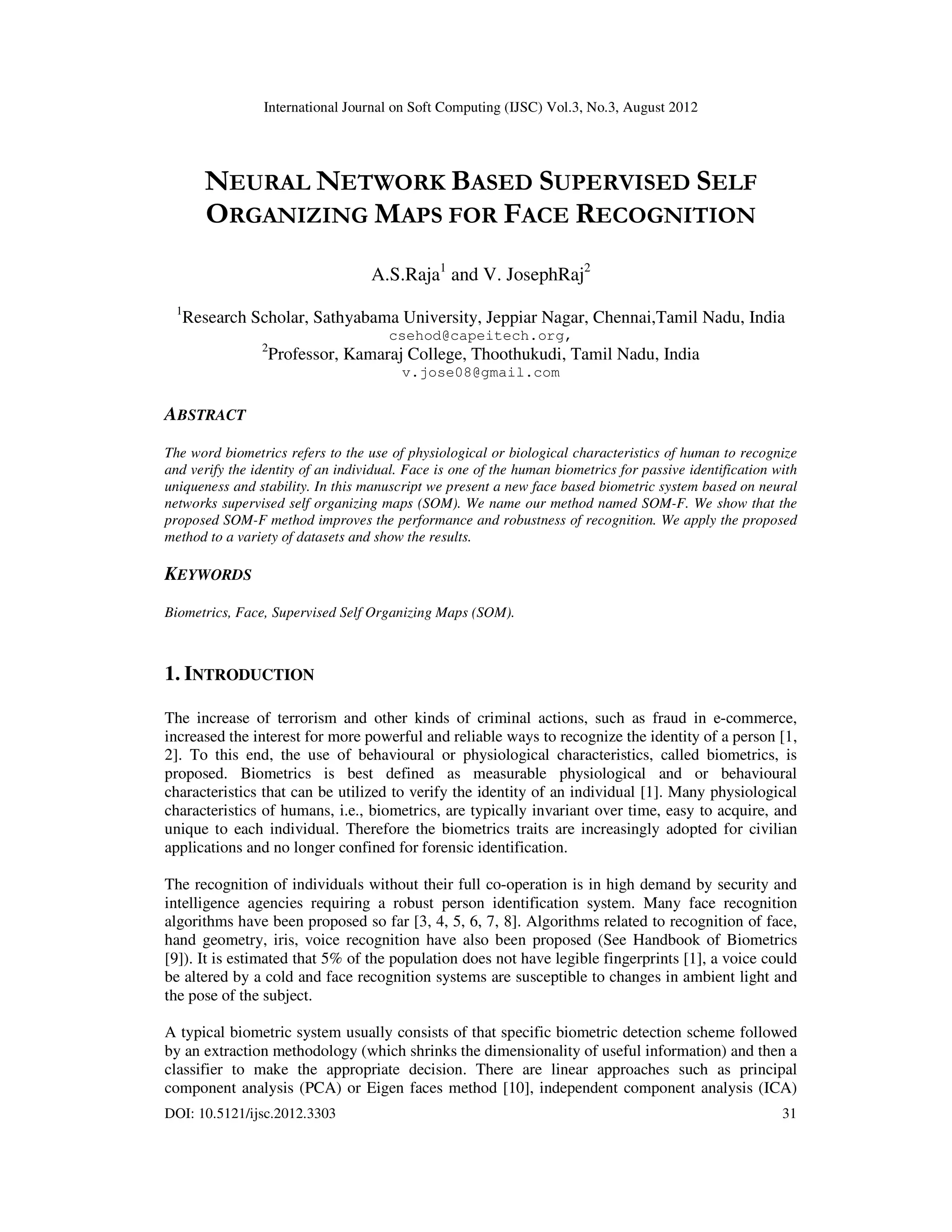 Neural Network based Supervised Self Organizing Maps for Face ... Neural Network based Supervised Self Organizing Maps for Face ...