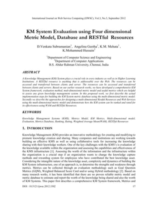 KM System Evaluation using Four dimensional Metric Model, Database and RESTful Resources | PDF