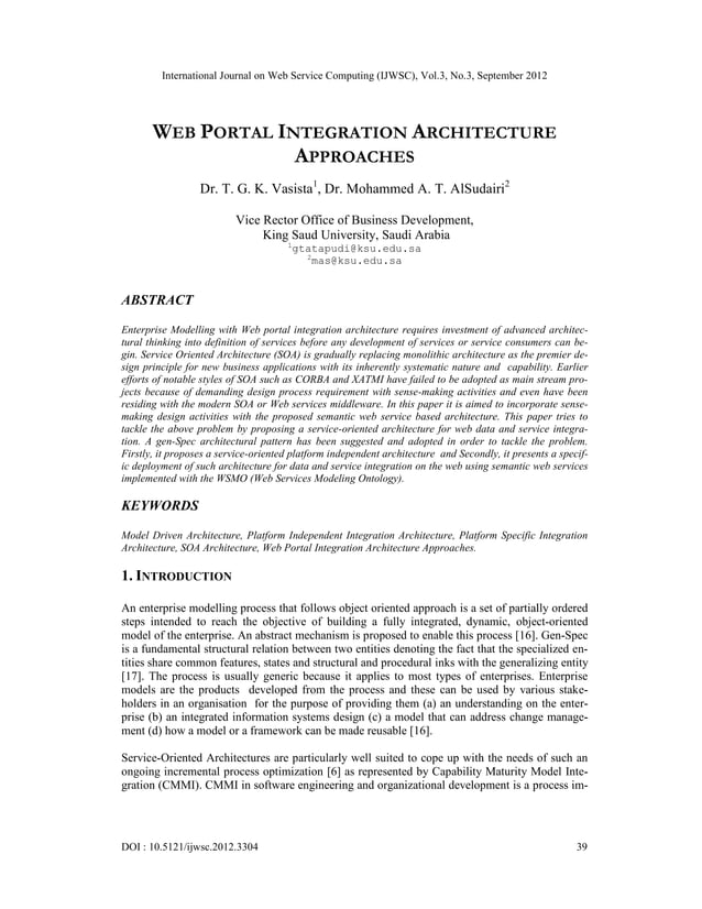 WEB PORTAL INTEGRATION ARCHITECTURE APPROACHES | PDF