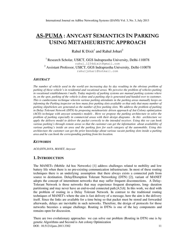 As-Puma : Anycast Semantics In Parking Using Metaheuristic Approach | PDF