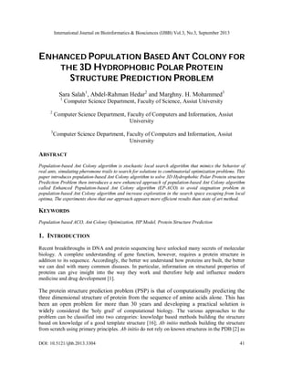 ENHANCED POPULATION BASED ANT COLONY FOR THE 3D HYDROPHOBIC POLAR PROTEIN STRUCTURE PREDICTION ...