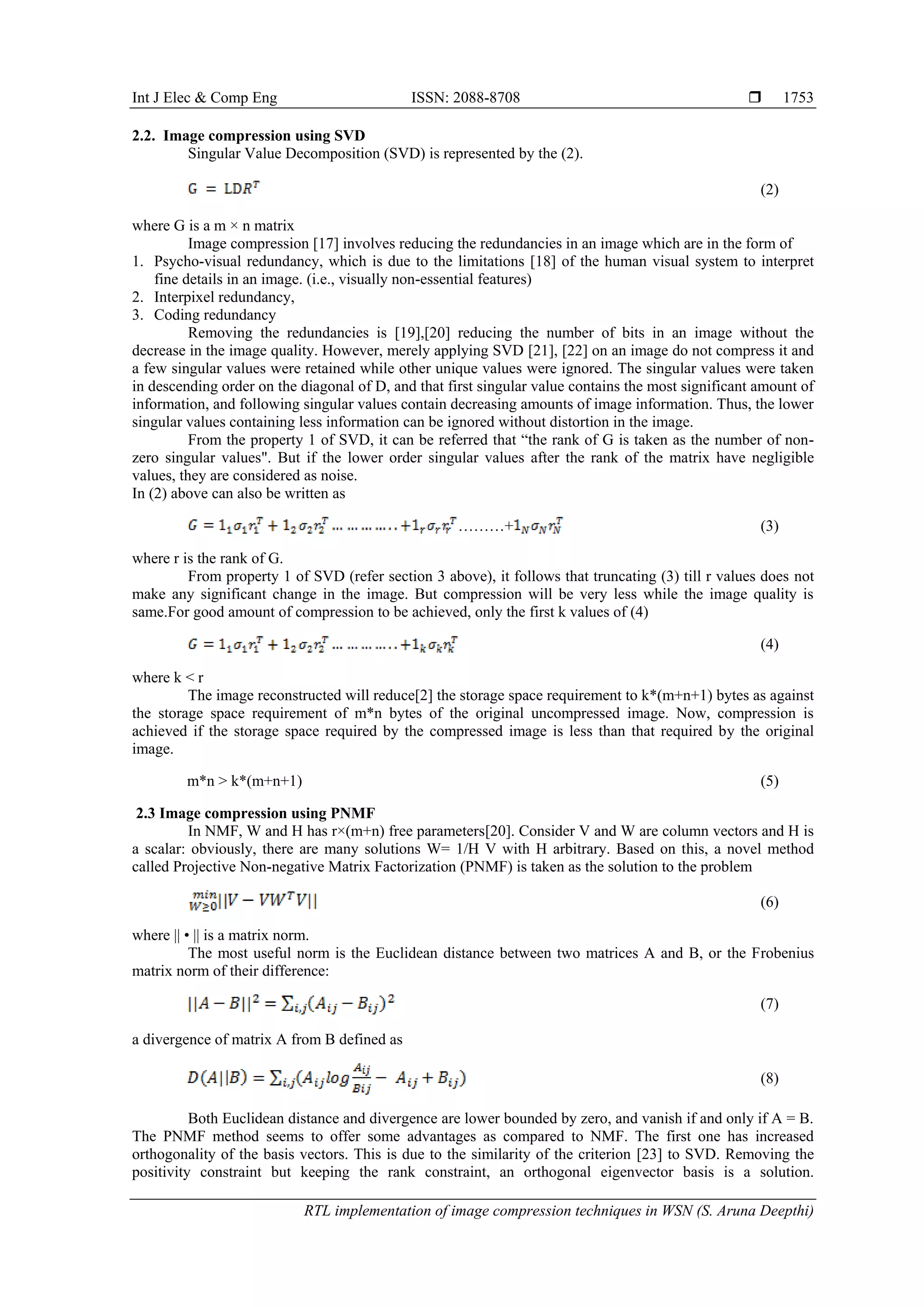 RTL Implementation of image compression techniques in WSN | PDF