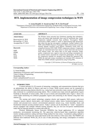 RTL Implementation of image compression techniques in WSN | PDF