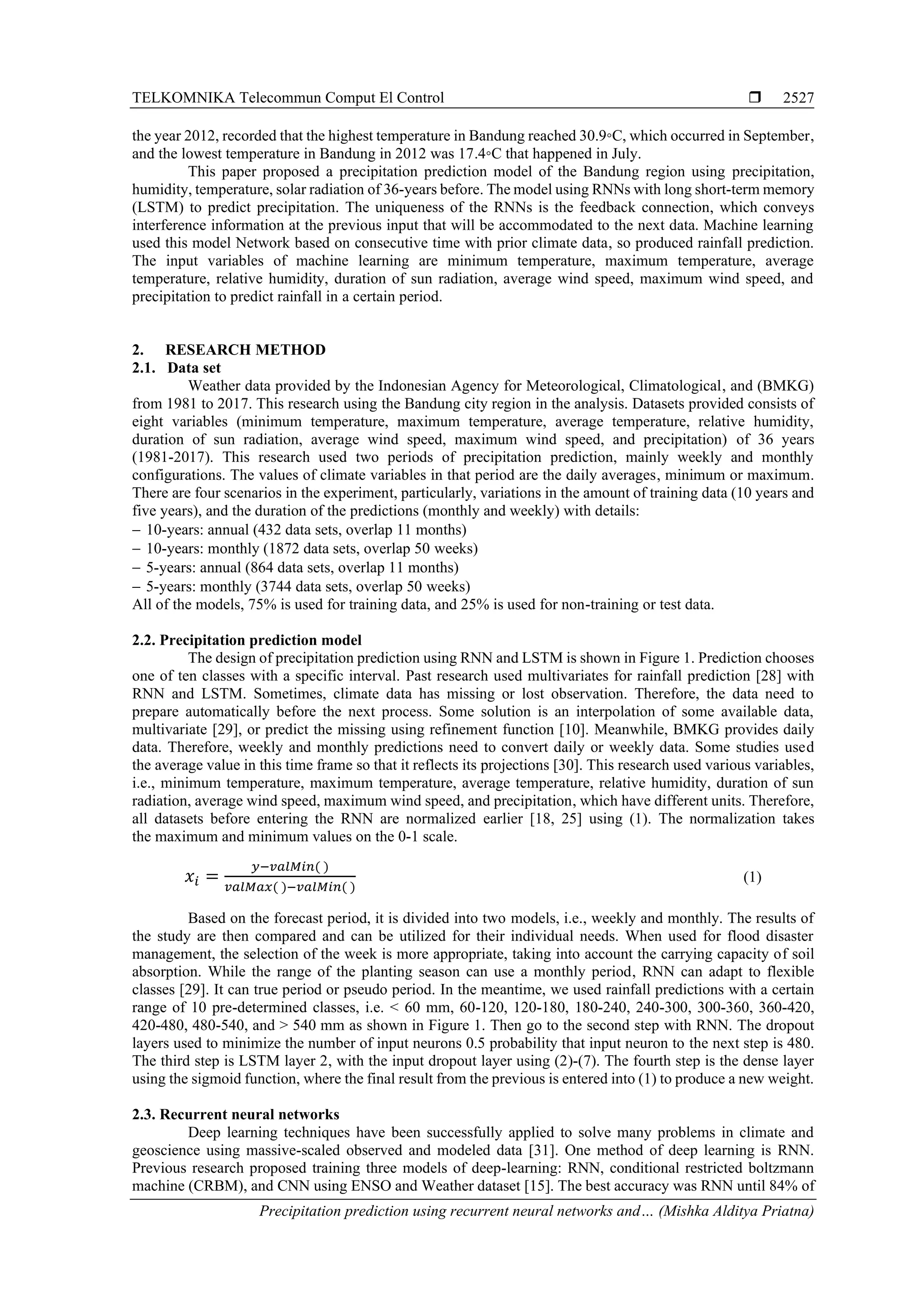 Precipitation Prediction Using Recurrent Neural Networks And Long Short