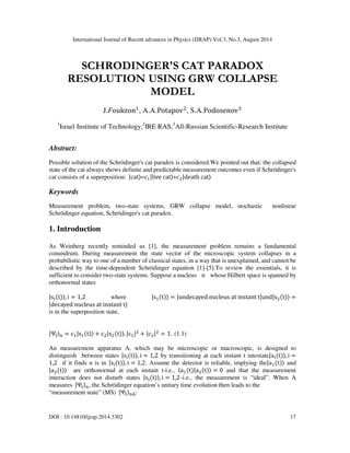 Schrodinger's cat paradox resolution using GRW collapse model | PDF