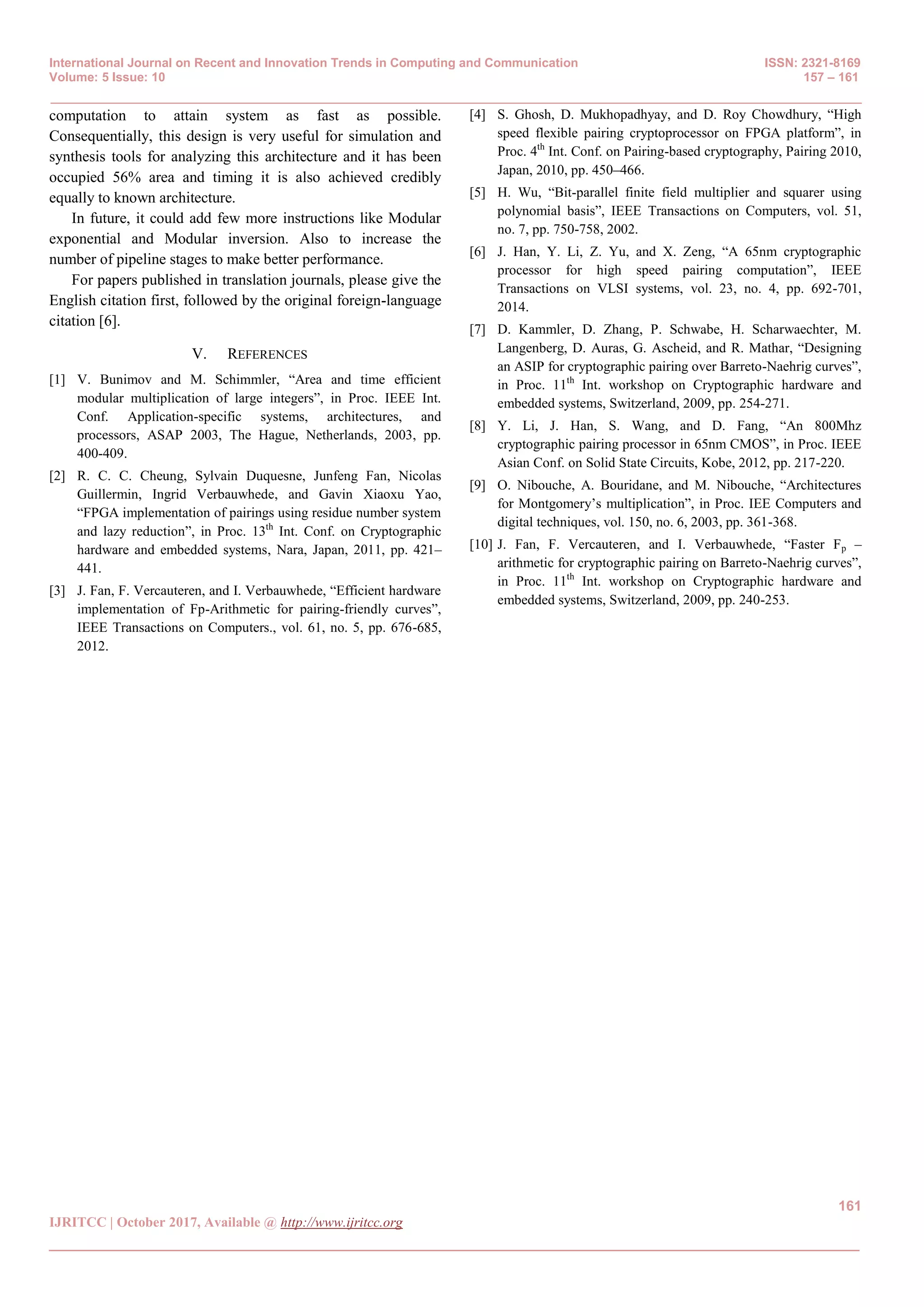 High Speed Unified Field Crypto processor for Security Applications using Verilog | PDF
