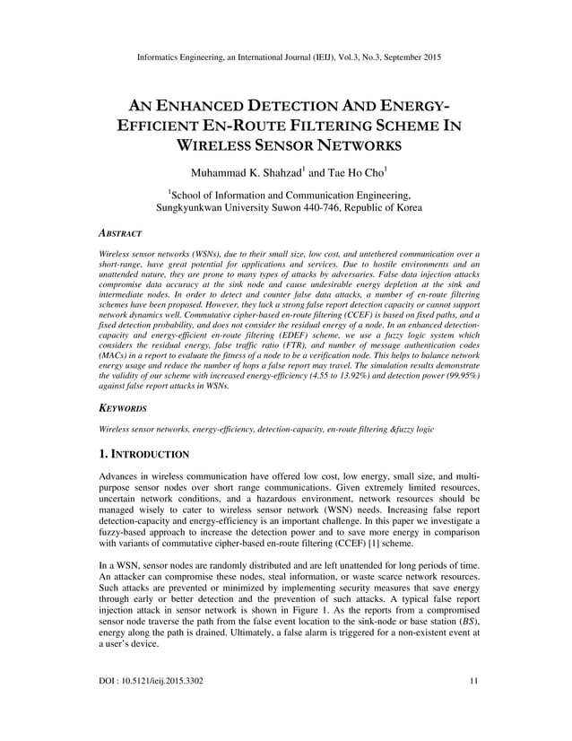An Enhanced Detection And Energy Efficient En Route Filtering Scheme In Wireless Sensor Networks