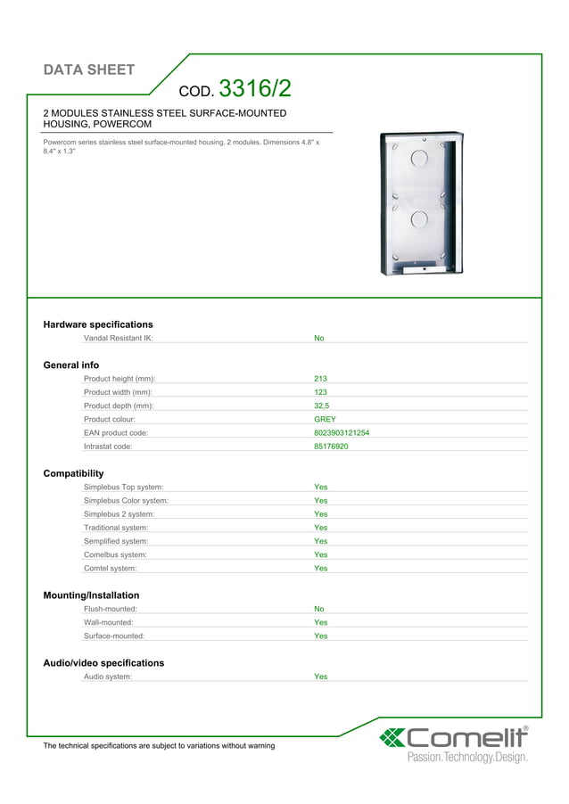 Comelit 3316/2 Data Sheet | PDF | Technology & Computing