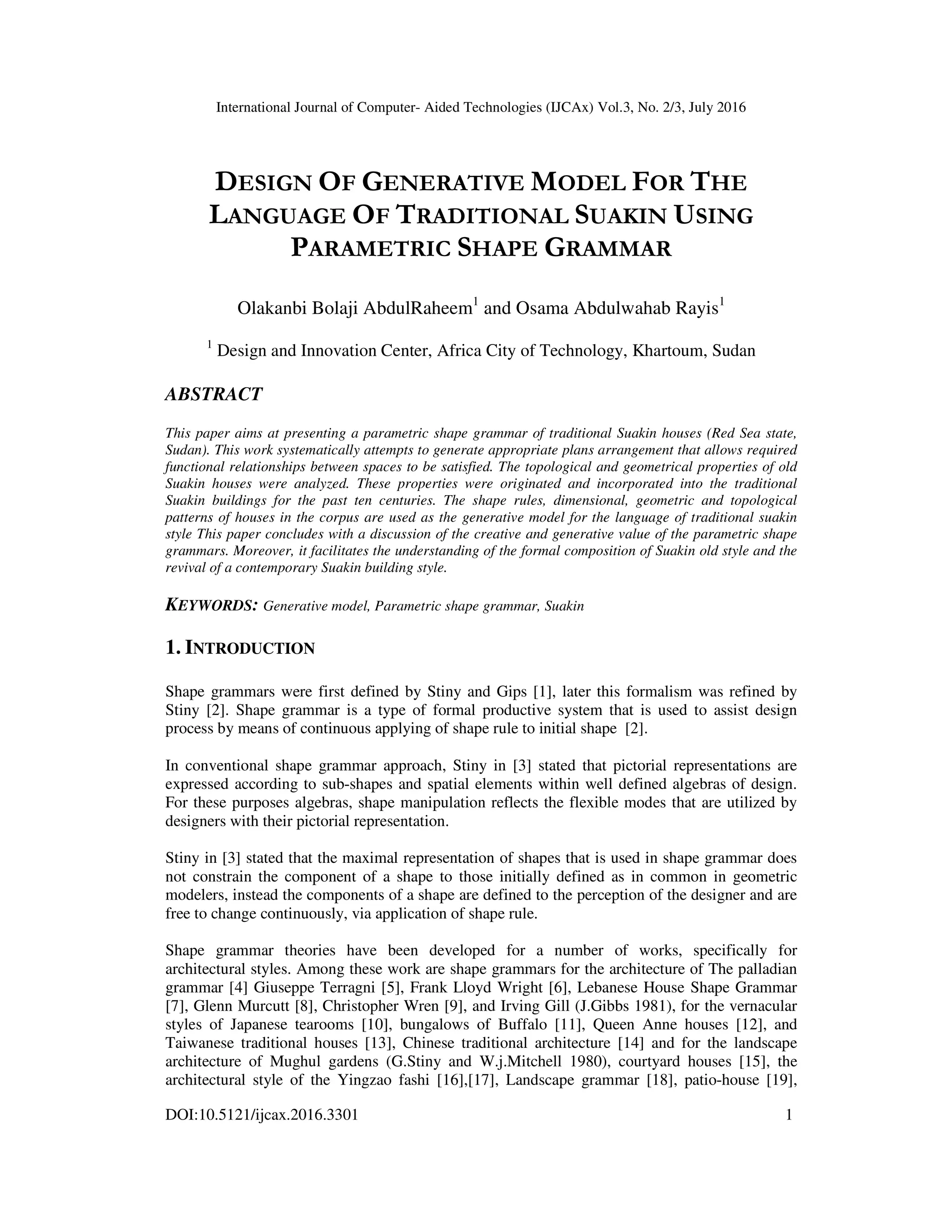 Design of Generative Model for the Language of Traditional Suakin Using Parametric Shape Grammar ...