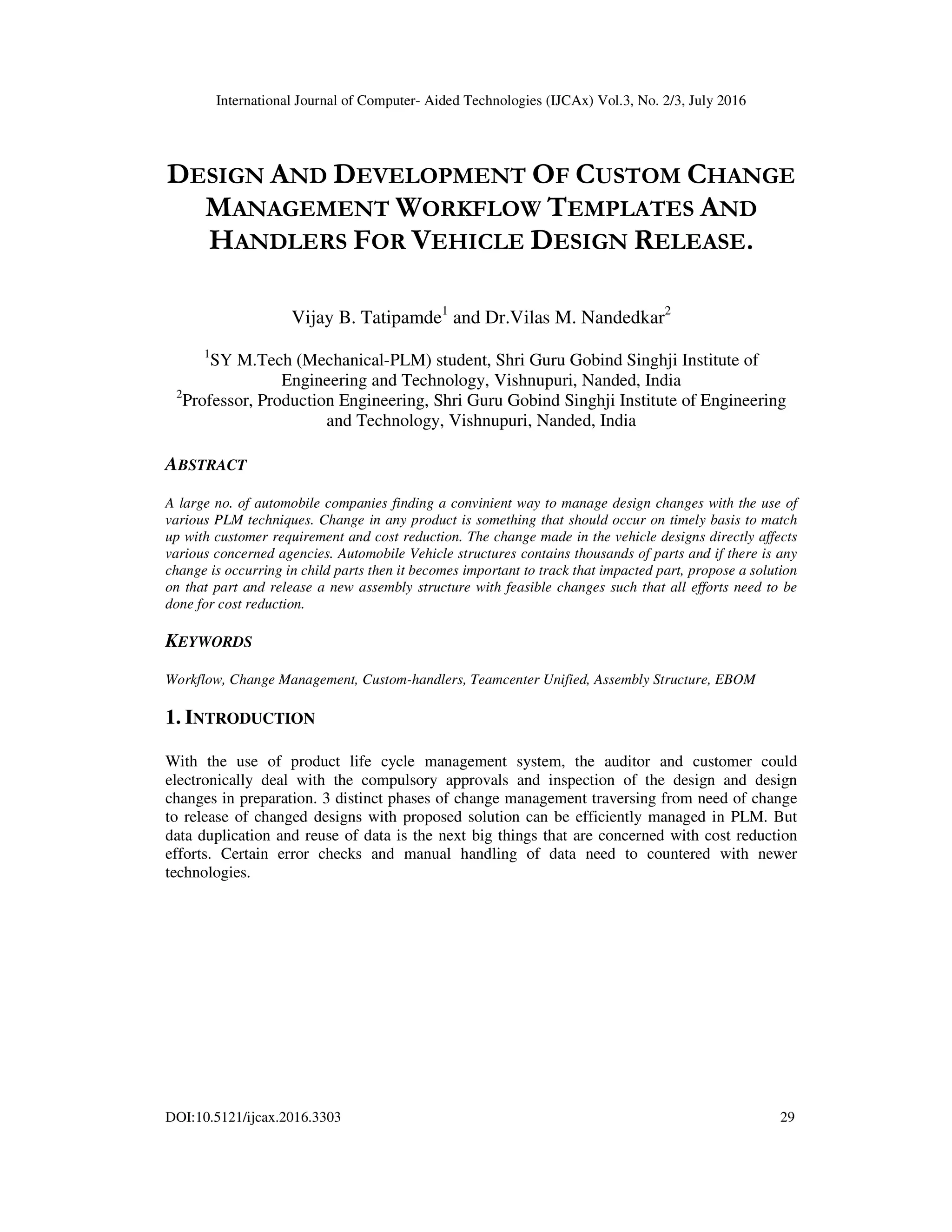DESIGN AND DEVELOPMENT OF CUSTOM CHANGE MANAGEMENT WORKFLOW TEMPLATES ...