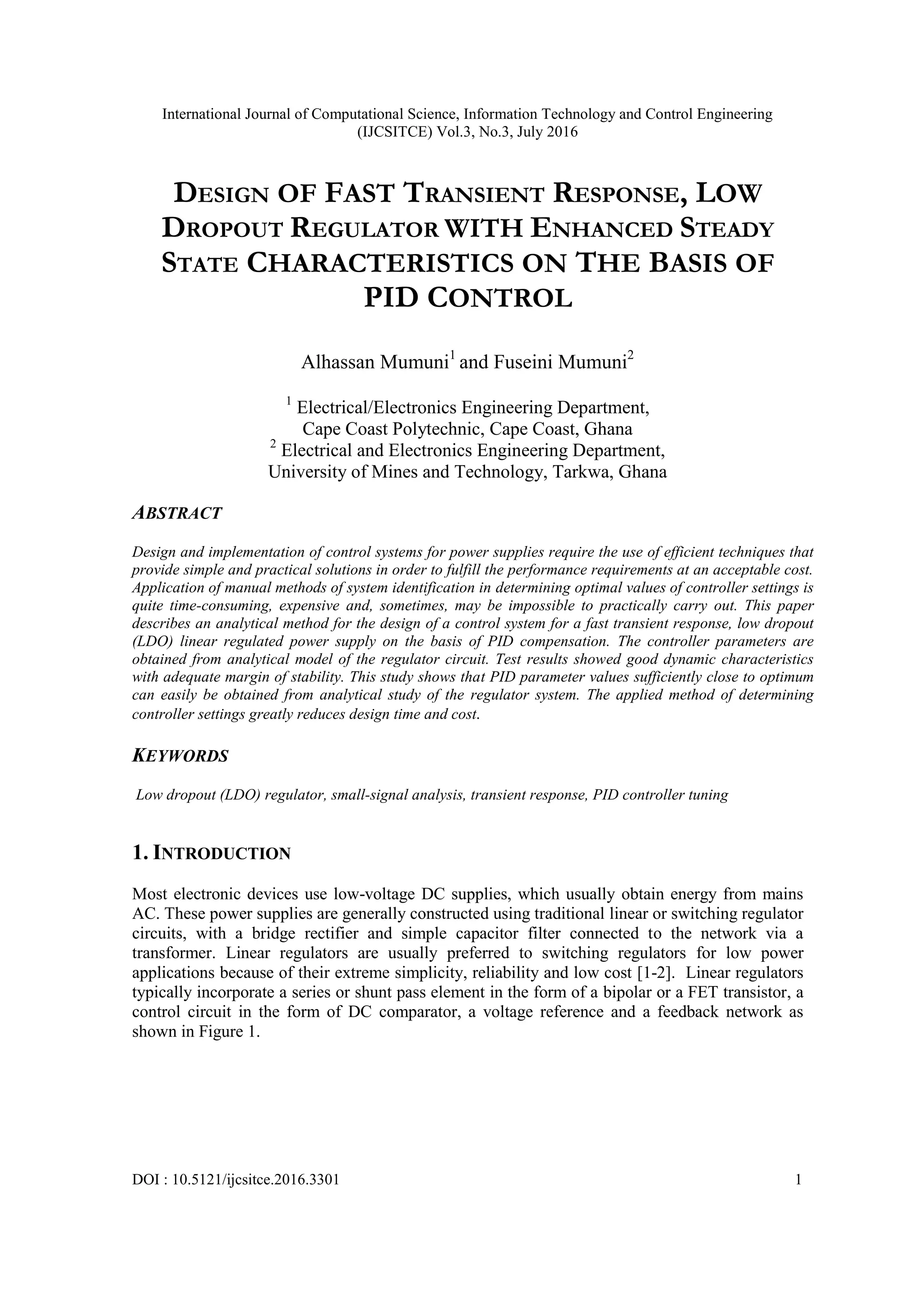 DESIGN OF FAST TRANSIENT RESPONSE, LOW DROPOUT REGULATOR WITH ENHANCED ...