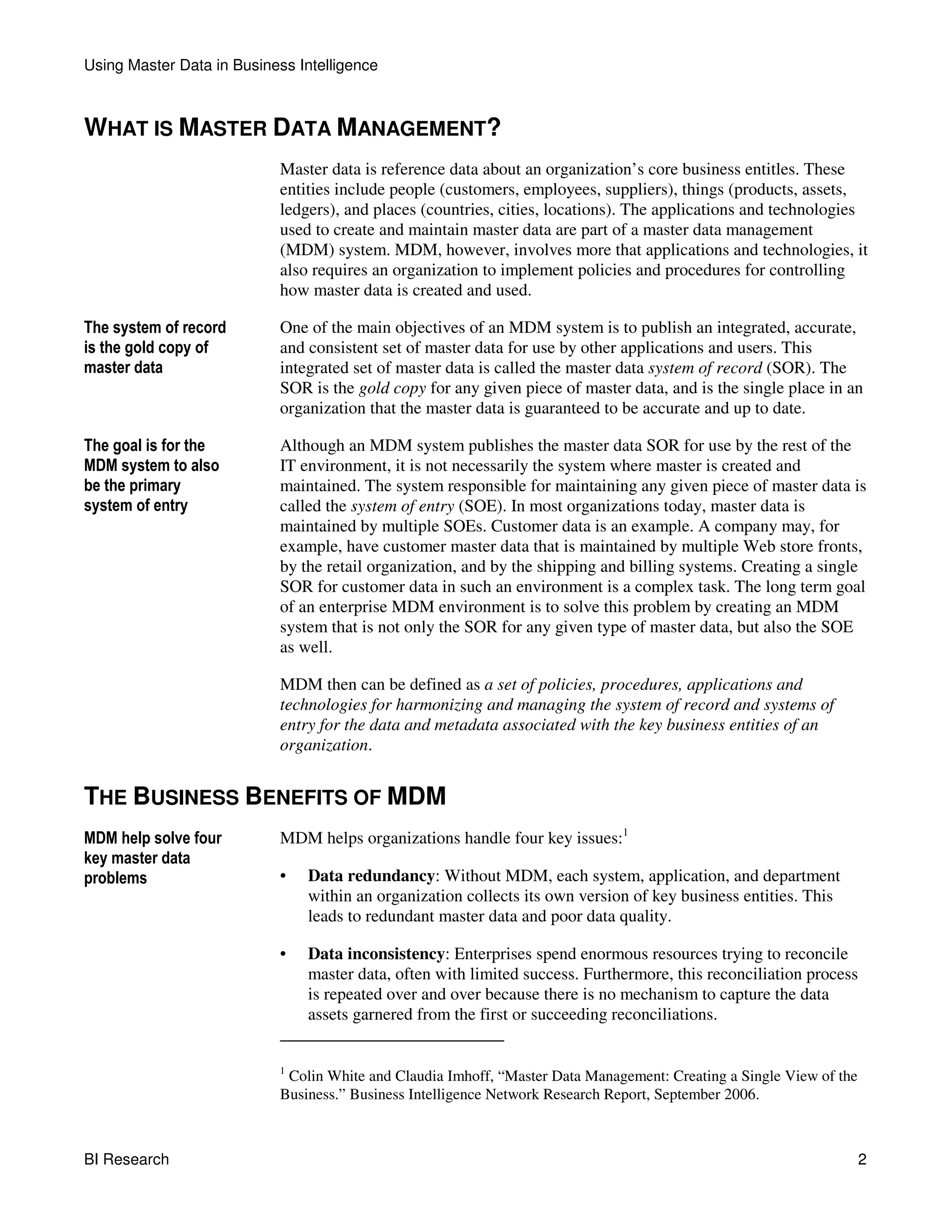 Using Master Data In Business Intelligence Pdf Databases Computer Software And Applications