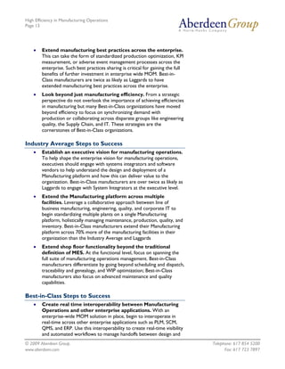 High Efficiency in Manufacturing Operations | PDF