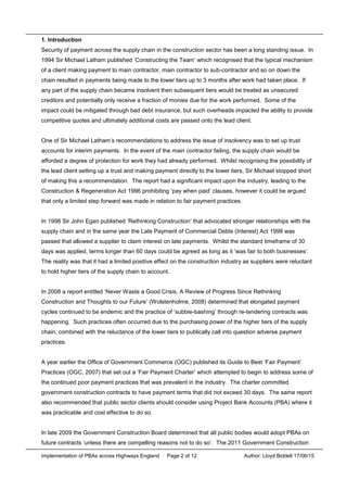 Implementation of Project Bank Accounts across Highways England | PDF