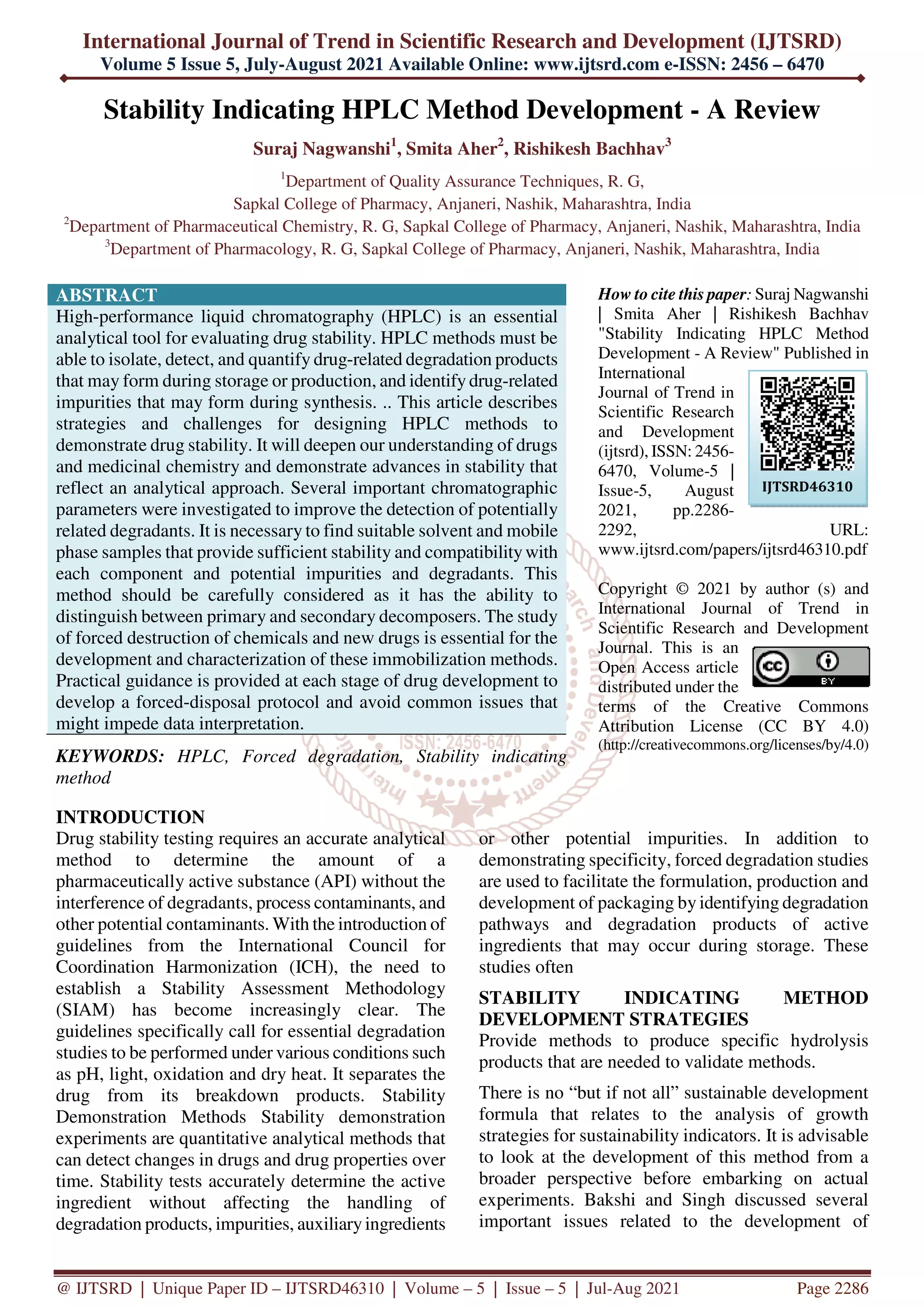 Stability Indicating HPLC Method Development A Review | PDF