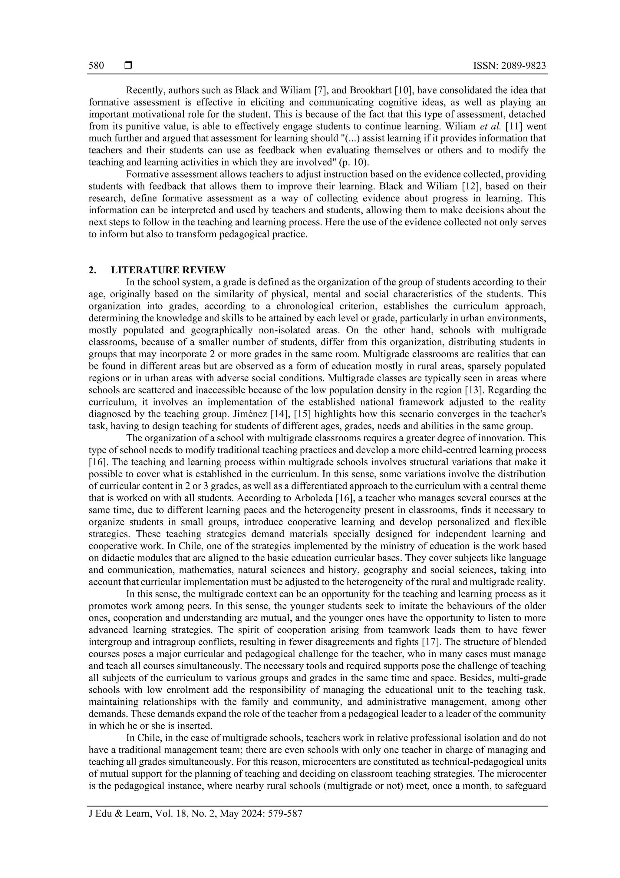 Levels of teacher performance in formative assessment in multigrade and ...
