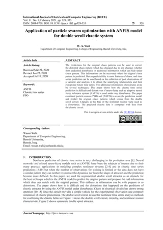 Application of particle swarm optimization with ANFIS model for double scroll chaotic system ...