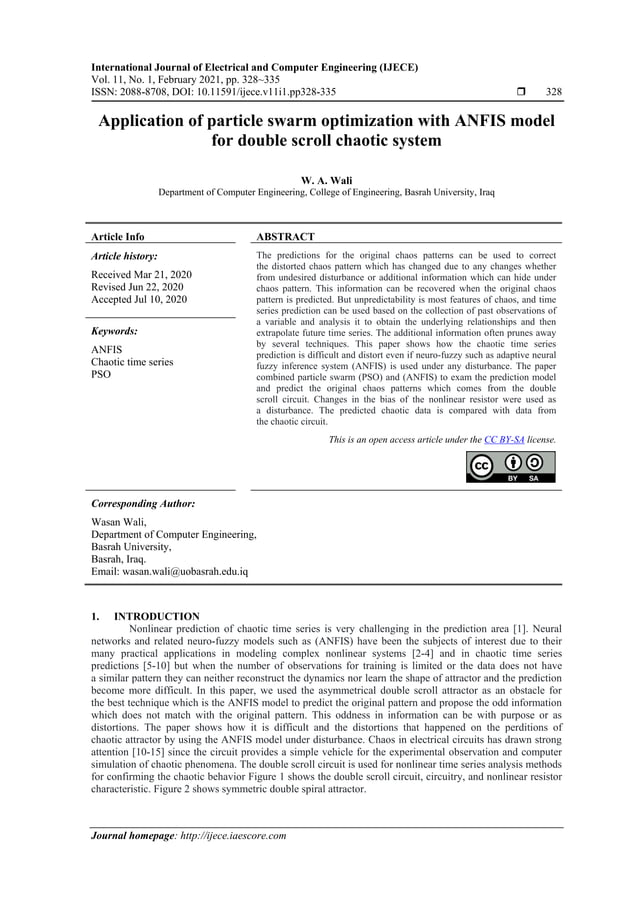 Application of particle swarm optimization with ANFIS model for double scroll chaotic system ...