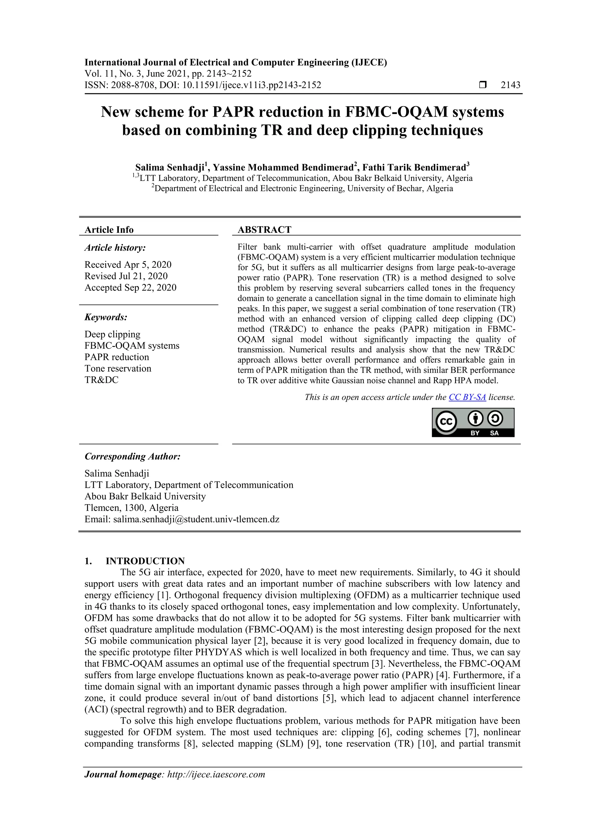 New scheme for PAPR reduction in FBMC-OQAM systems based on combining TR and deep clipping ...