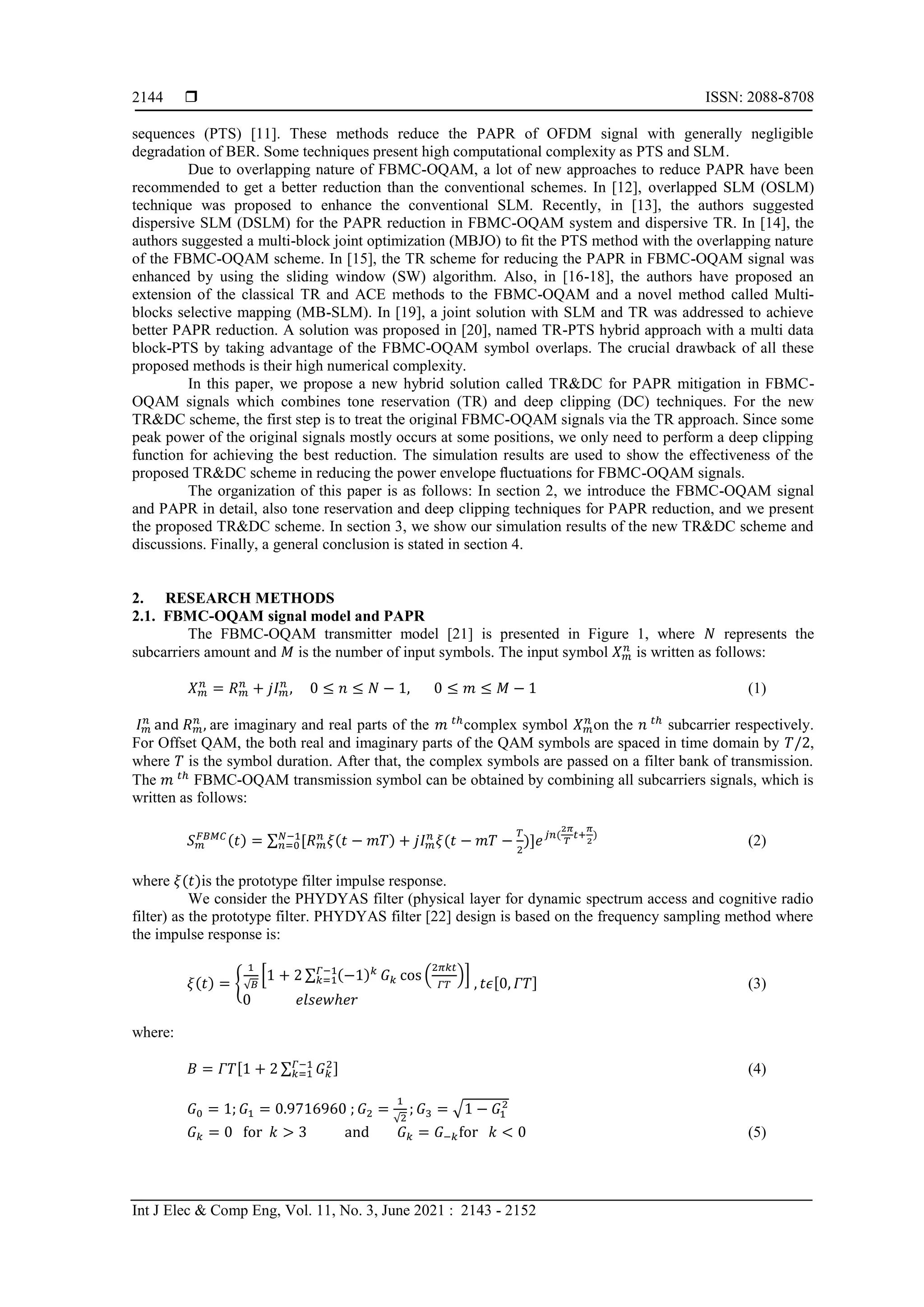 New scheme for PAPR reduction in FBMC-OQAM systems based on combining TR and deep clipping ...
