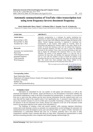 Automatic summarization of YouTube video transcription text using term ...