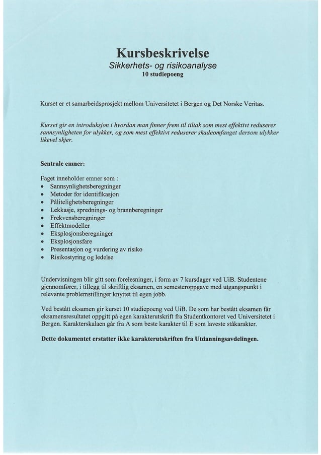 Kursbevis- Sikkerhets- og Risikoanalyse | PDF