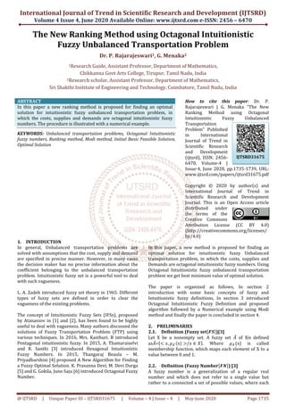 The New Ranking Method using Octagonal Intuitionistic Fuzzy Unbalanced Transportation Problem | PDF