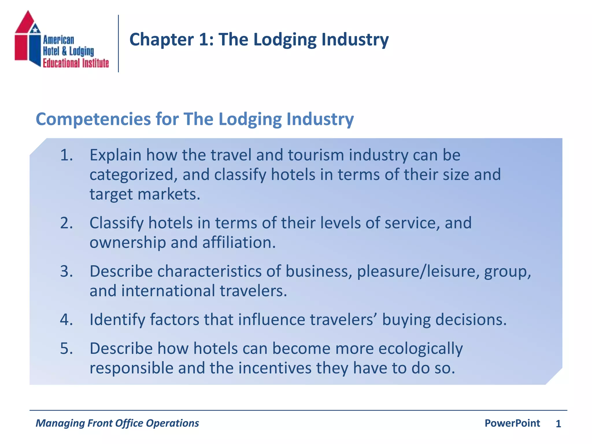 Chapter 1: The Lodging Industry | PPTX