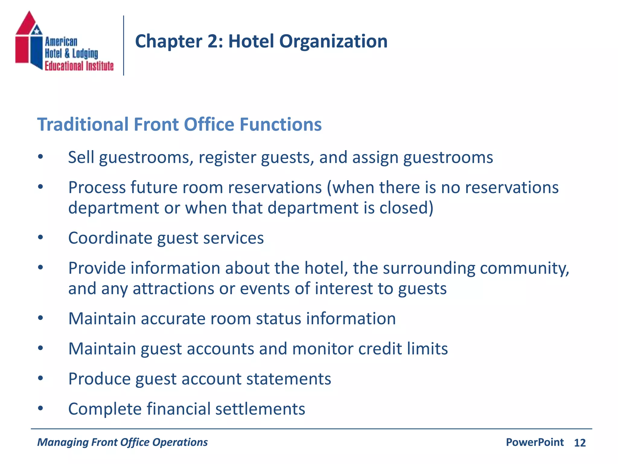 Chapter 2: Hotel Organization | PPTX