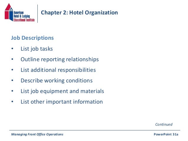 Chapter 2: Hotel Organization