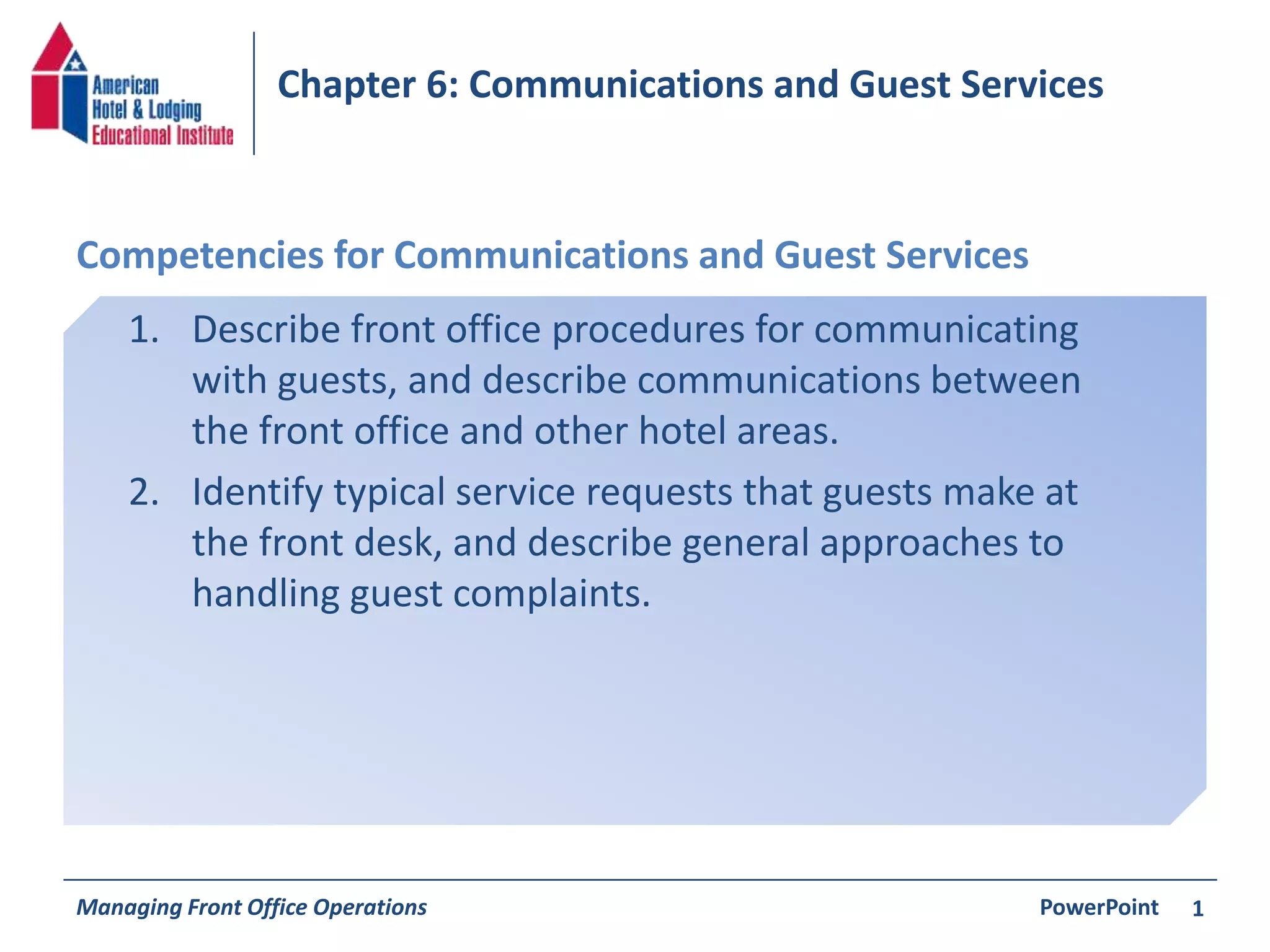 Chapter 6: Communications & Guest Services | PPTX