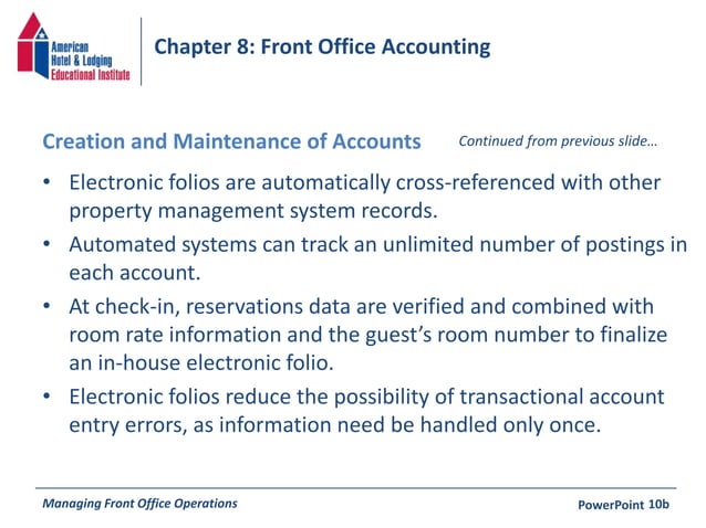 Chapter 8: Front Office Accounting | PPTX