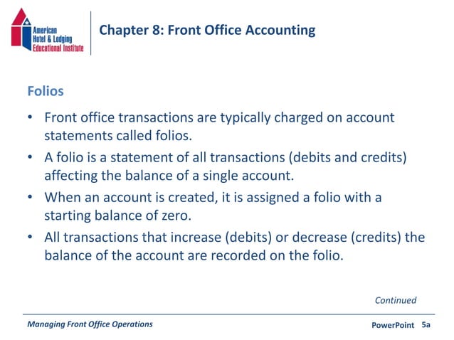 Chapter 8: Front Office Accounting | PPTX