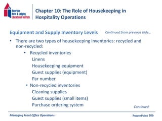 Chapter 10: The Role of Housekeeping in Hospitality Operations | PPTX