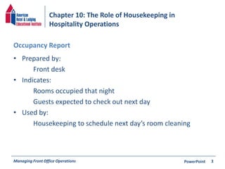Chapter 10: The Role of Housekeeping in Hospitality Operations | PPTX